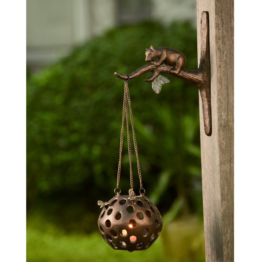 Whimsical Bear Hanging Lantern – Rustic Outdoor Candle Holder – Candlestock