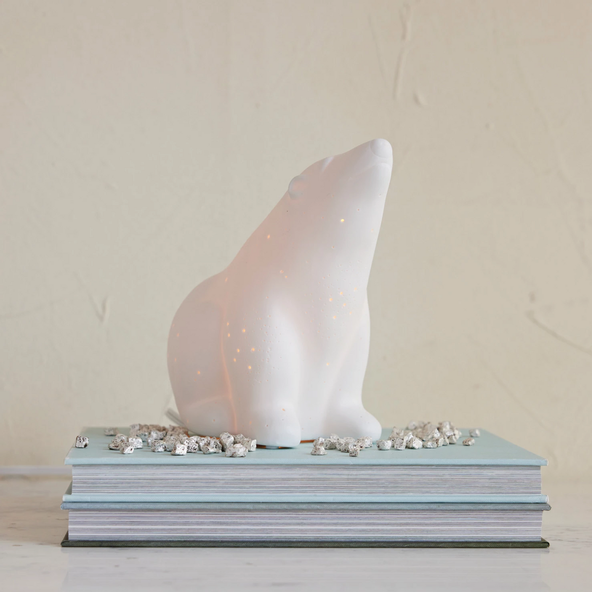 Ceramic Polar Bear Lamp – Soft Glow with Cut-Outs – Candlestock