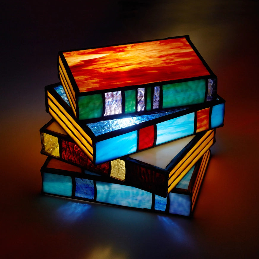 Stained Glass Book Stack Lamp – Candlestock