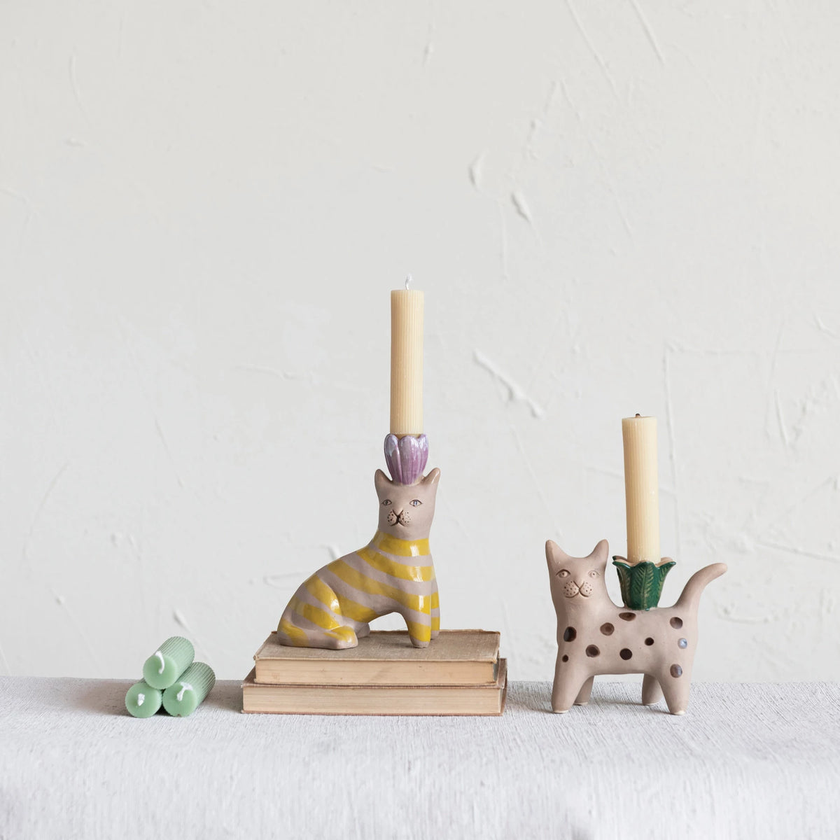 Hand-Painted Stoneware Cat Taper Candle Holder – Candlestock