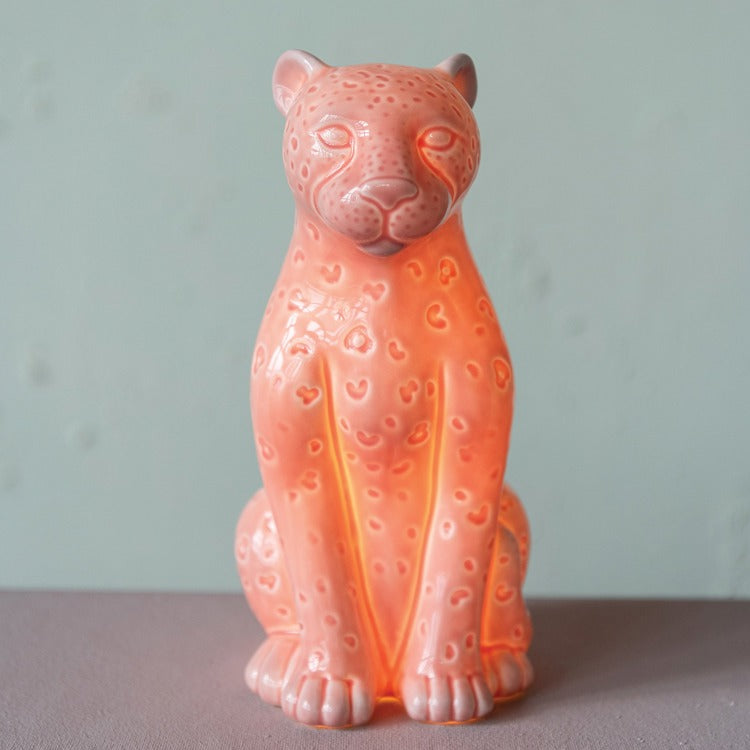 Pink Stoneware Leopard Lamp – Candlestock