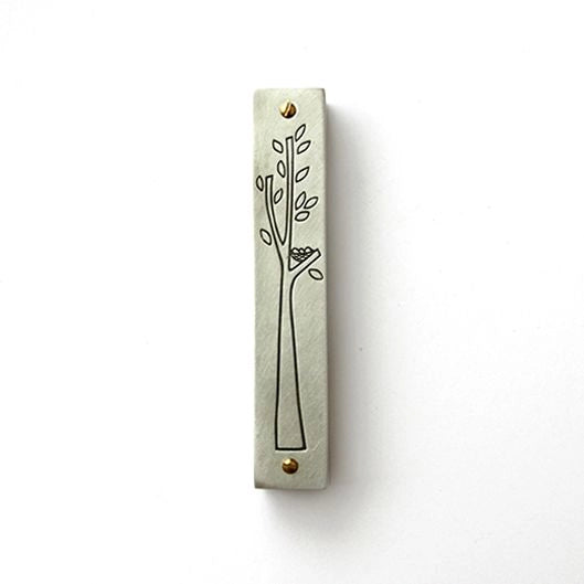 Pewter Tree With Nest Mezuzah – Candlestock